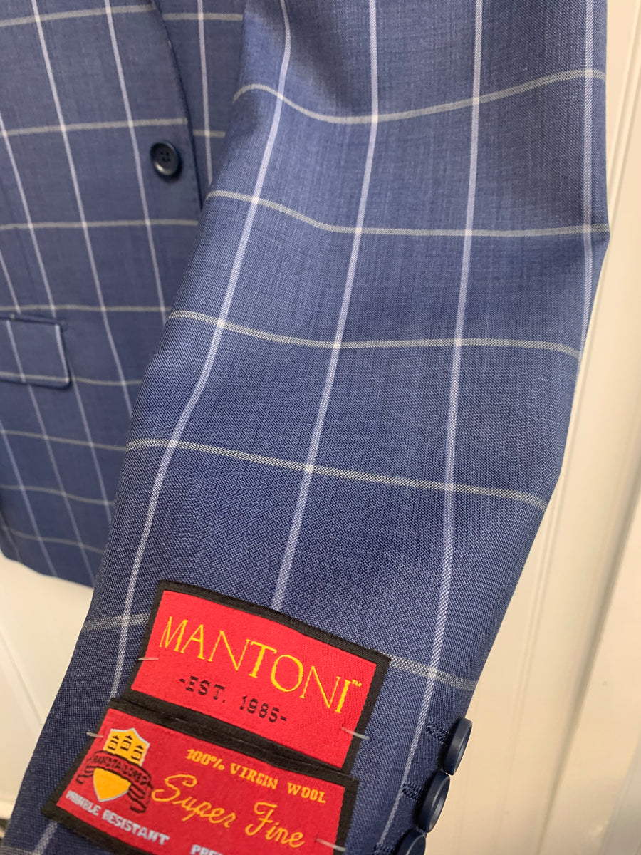 Mantoni Super 140 Wool Suit- 87163-2 (Blue Sharkskin Windowpane ...